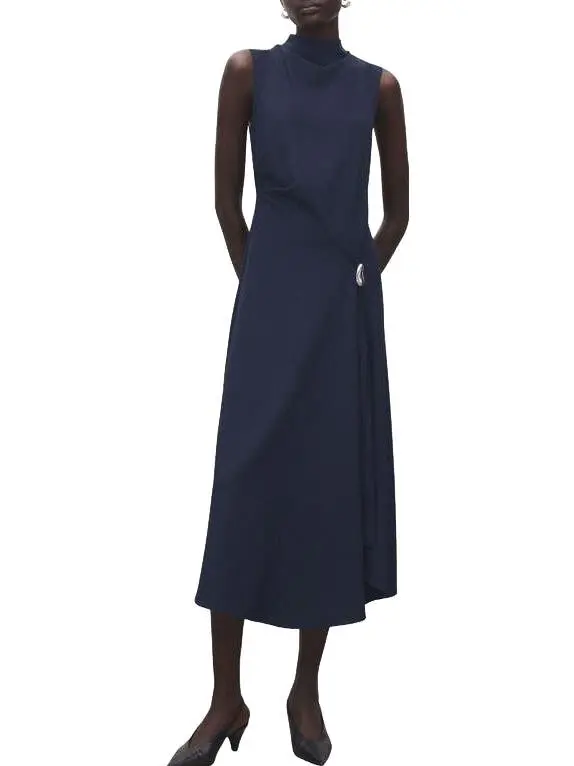Mango Mock Neck A-line Midi Dress - Dark Navy