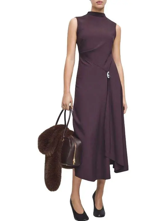 Mango Mock Neck A-line Midi Dress - Wine