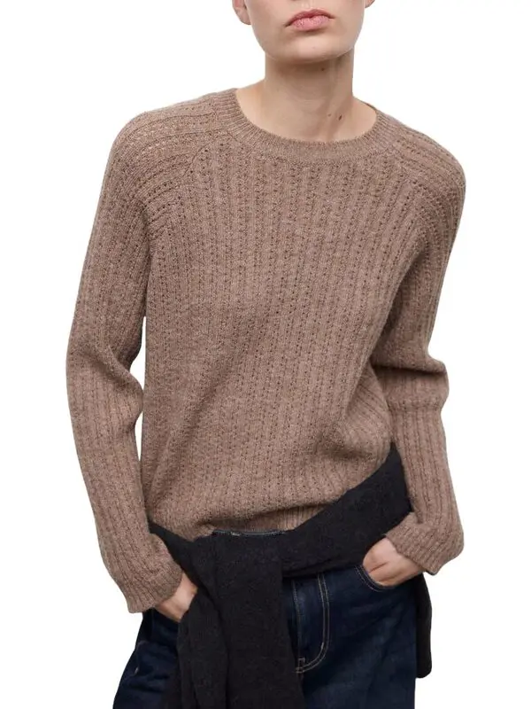Mango Pointelle Crewneck Sweater - Brown