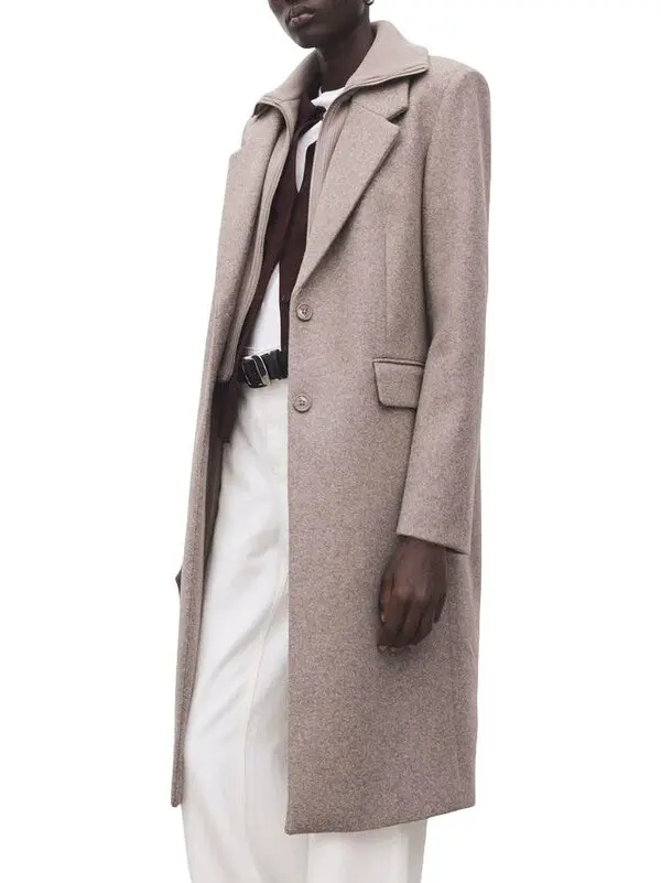 Mango Notch Collar Coat With Removable Bib Insert - Brown