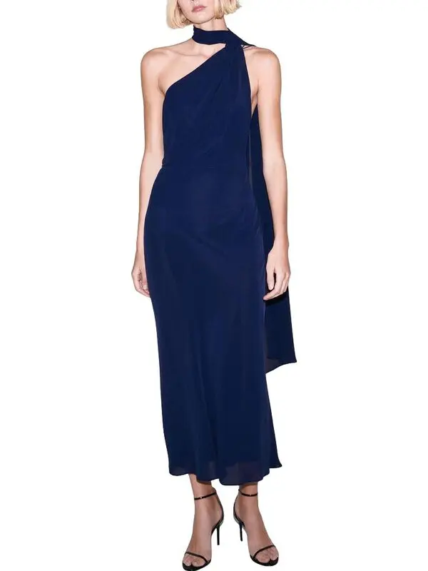 Mango One-shoulder Scarf Dress - Night Blue