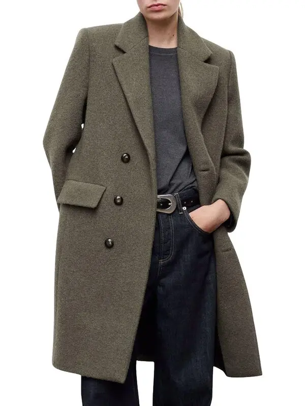 Mango Wool-blend Double-breasted Coat - Khaki Green