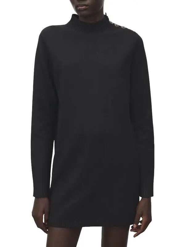 Mango Button Detail Long Sleeve Sweater Dress - Black