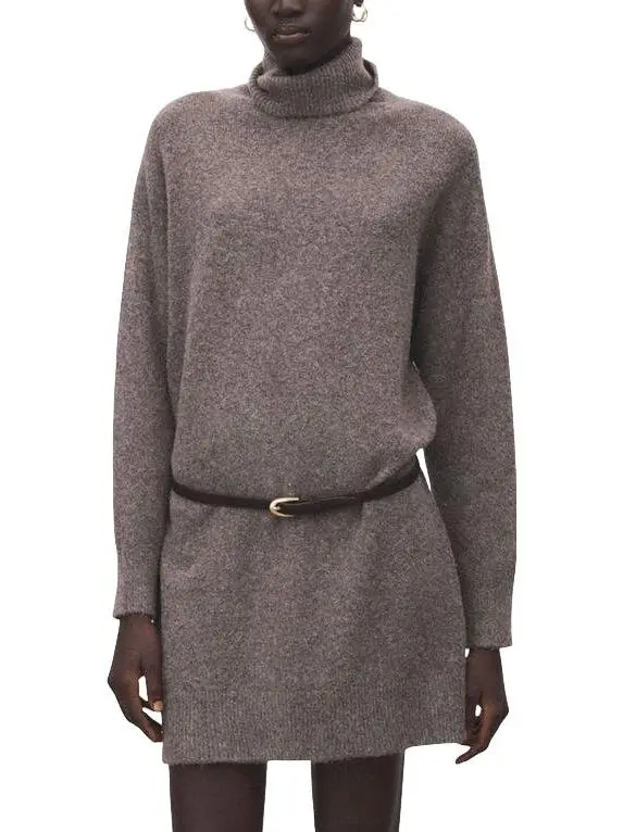 Mango Turtleneck Long Sleeve Dress - Medium Brown