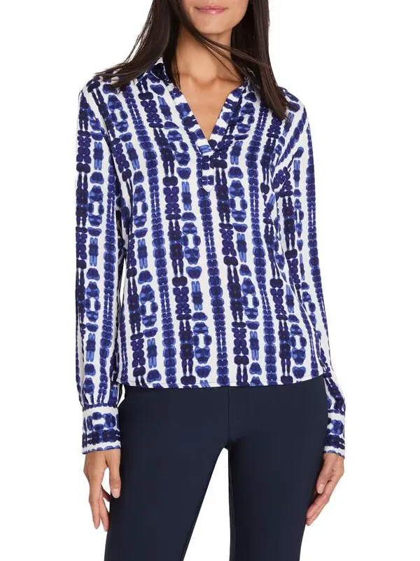 NIC+ZOE Shibori Stripe Pullover Top - Indigo Multi
