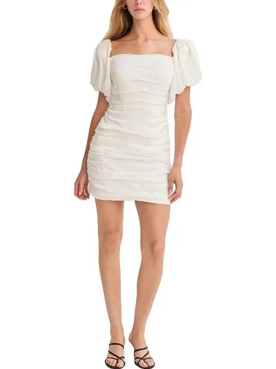 CRESCENT Puff Sleeves Ruched Mini Dress - Ivory