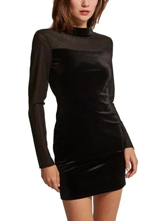 CRESCENT Mixed Media Velvet Mini Dress - Black