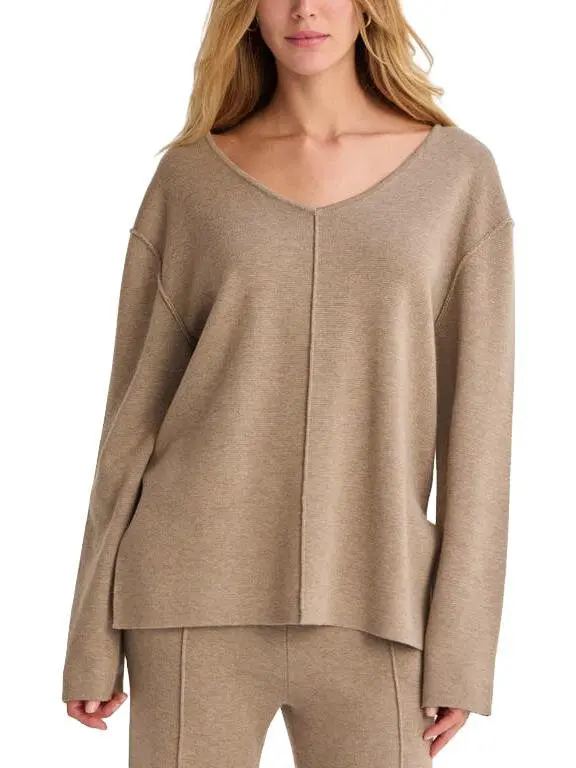 CRESCENT V-neck Lounge Sweater Knit Top - Taupe