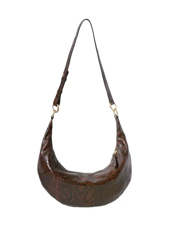 HYER GOODS Small Leather Convertible Ring Bag - Brown Python Embossed