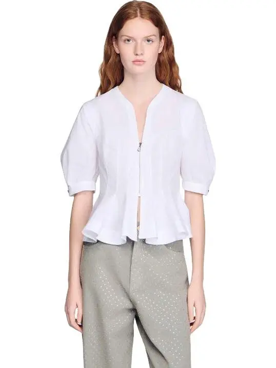 Sandro Zipped Peplum Shirt - White