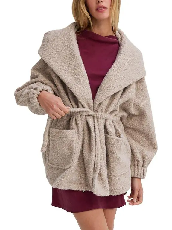 CRESCENT Cinched Waist Hooded Boucle Jacket - Stone