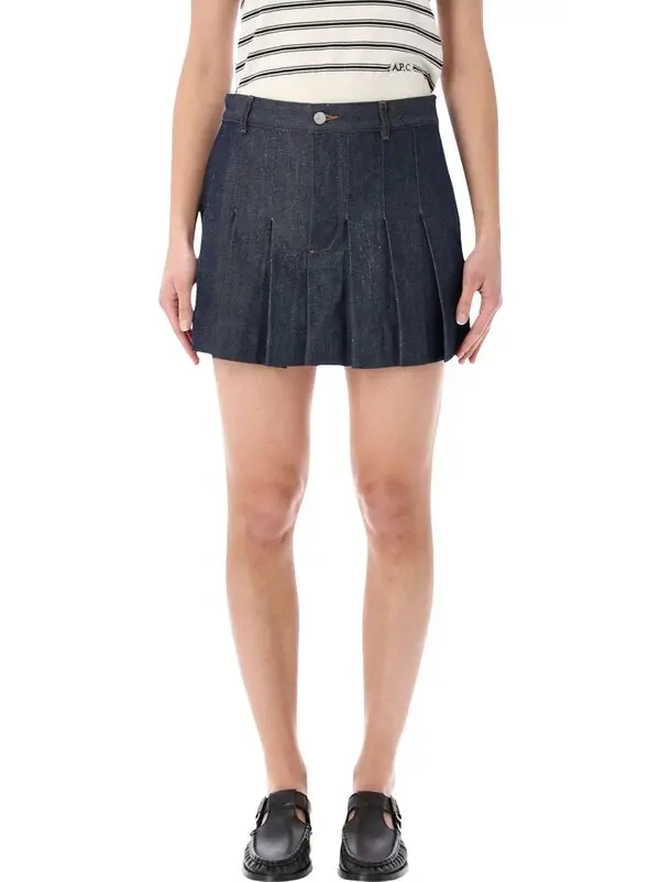 A.p.c. Pleated Denim Mini Skirt - Blue