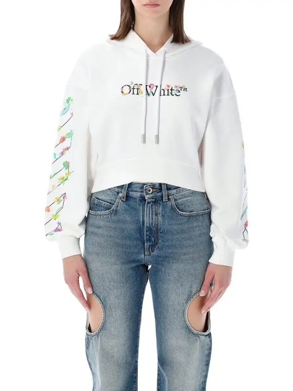 Off-White Flower Cropped Hoodie - White