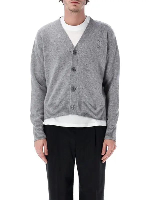 Ami Adc Knit Cardigan - Grey