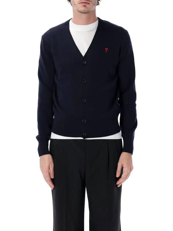 Ami Adc Wool Cardigan - Navy Red
