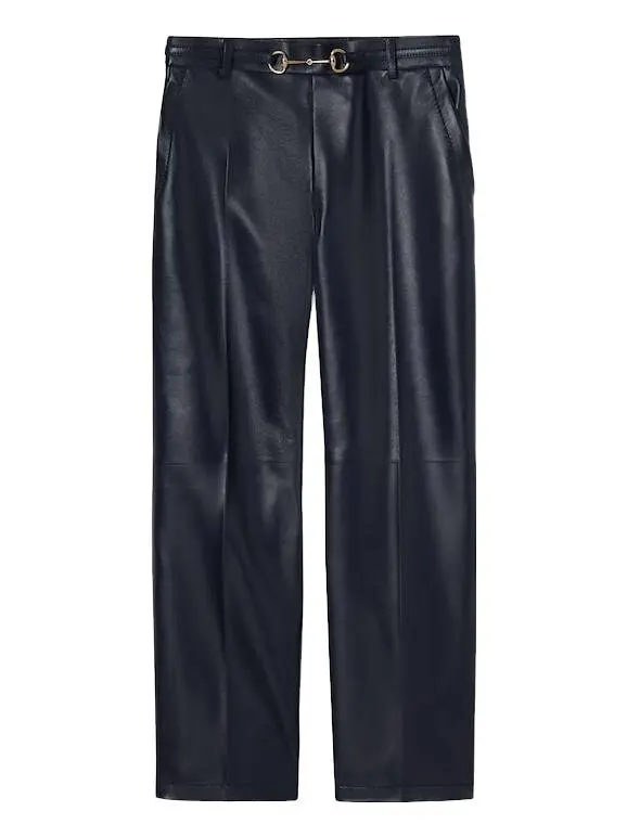 Gucci Shiny Leather Trousers With Horsebit Hardware - Blue