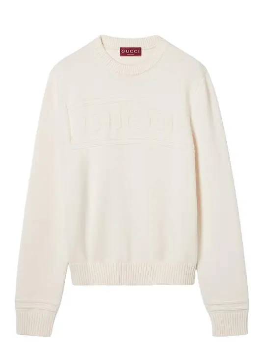 Gucci Knit Cotton Wool Sweater With Intarsia - White