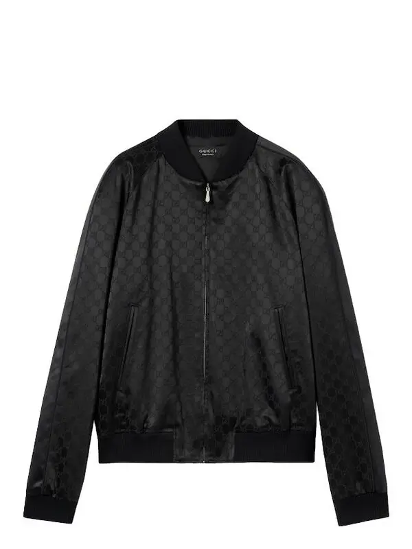 Gucci Gg Cotton Satin Zip Jacket With Piping - Black