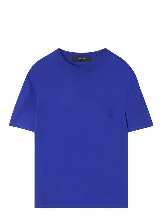 Gucci Knitted T-shirt With Embroidery - Blue