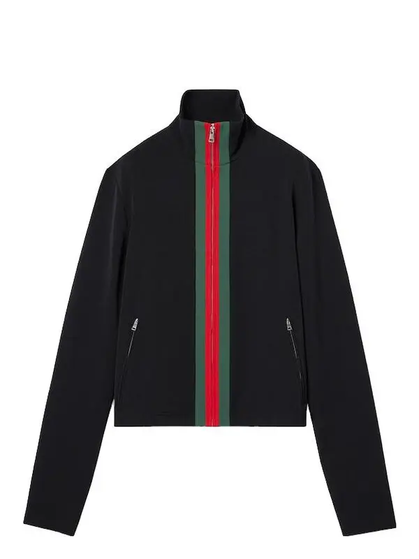 Gucci Stretch Nylon Zip Jacket With Web Intarsia - Black