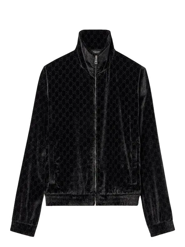 Gucci Gg Stretch Velvet Devoré Zipped Jacket - Black