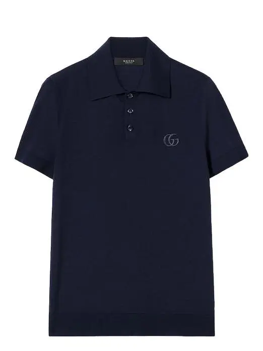 Gucci Knit Wool Polo Shirt With Embroidery - Blue