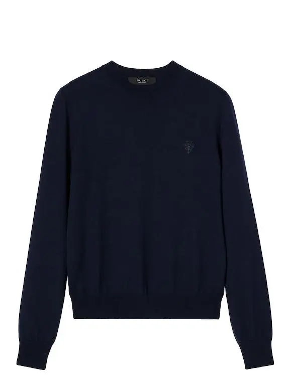 Gucci Knit Wool Sweater With Embroidery - Blue
