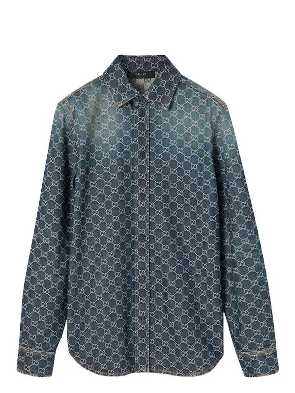 Gucci Gg Cotton Denim Jacquard Shirt - Blue