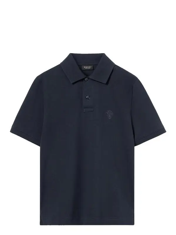 Gucci Cotton Piquet Polo Shirt With Embroidery - Blue