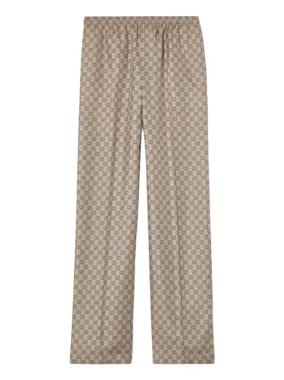 Gucci Printed Silk Twill Pants - Beige
