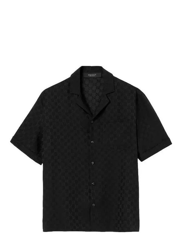 Gucci Gg Jacquard Silk Bowling Shirt - Black