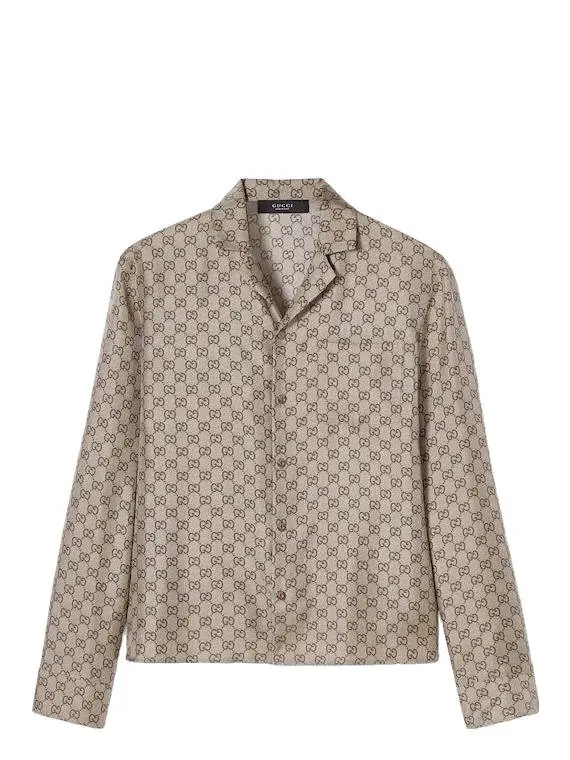 Gucci Printed Silk Twill Bowling Shirt - Beige