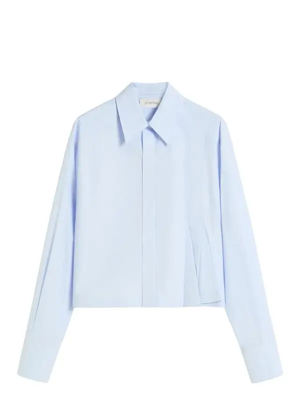 Max Mara Cropped Poplin Shirt With Pleats - Avio