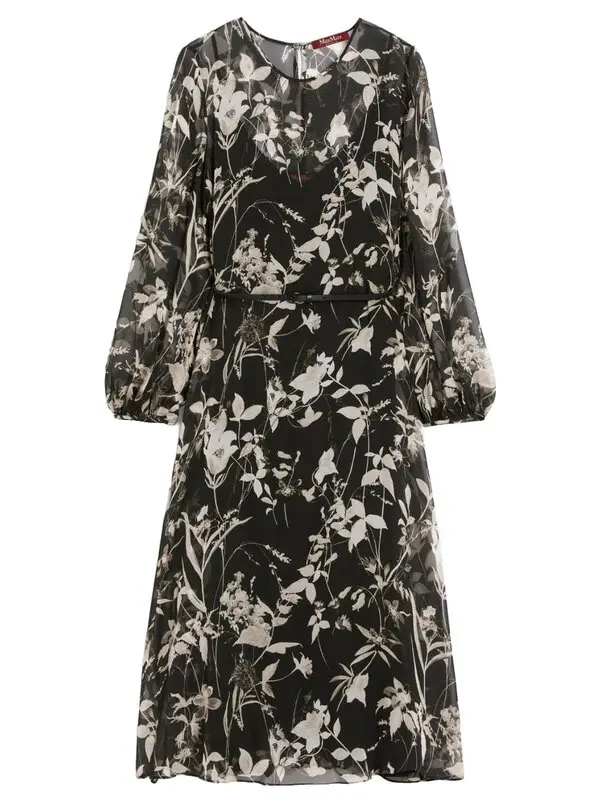Max Mara Printed Chiffon Maxi Dress - Black