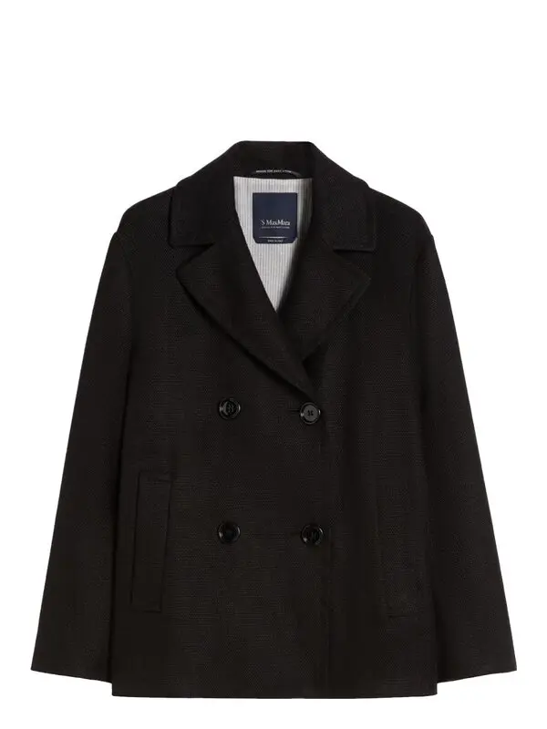 Max Mara Cotton And Linen Basketweave Pea Coat - Black