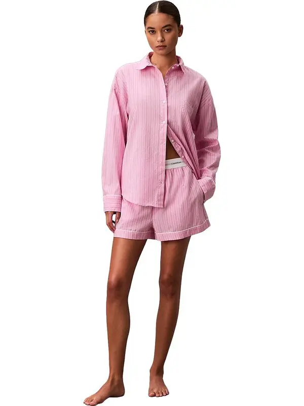 Calvin Klein Cotton Poplin Button-down Shirt - Trail Stripe / Pink Essence