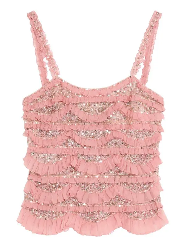 Valentino Garavani Silk Embellished Frilled Top - Pink
