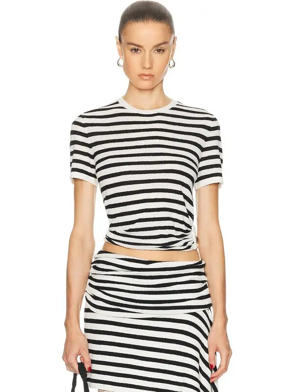 Christopher Esber Stripe Knit Ruched Orbit Tee - Black & White Stripe