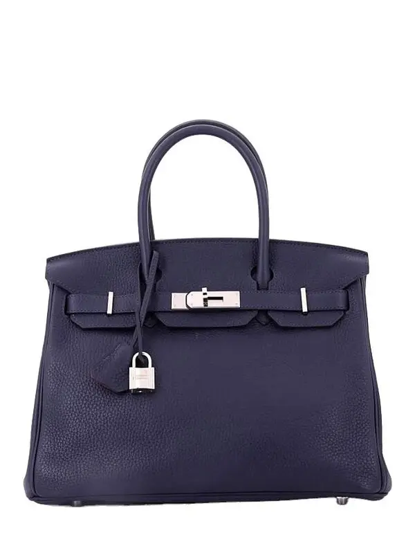 HERMES Birkin 30 Handbag Clemence With Palladium Hardware - Verso - Bleu Nuit/rose Pourpre