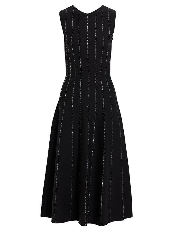 Oscar De La Renta Sequin-embellished Cotton-blend Midi Dress - Black