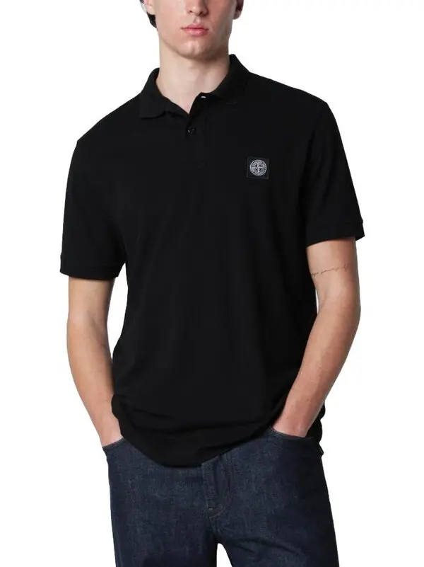 Stone Island Polo Shirt With Logo Patch - Black