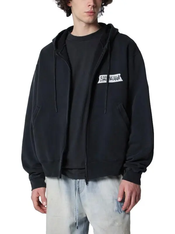 Balenciaga Oversize Masking Tape Hoodie - Black