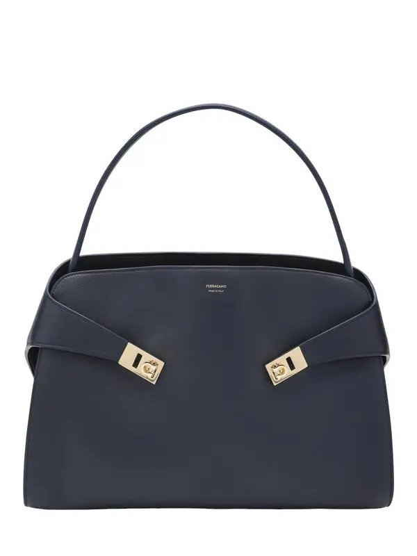 FERRAGAMO Leather Handbag With Gancini Buckles - Blue