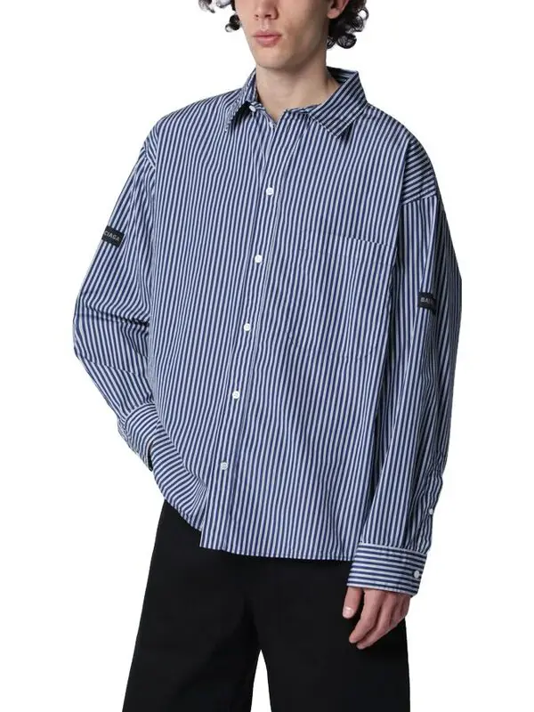 Balenciaga Oversize Navy And White Striped Shirt - Blue