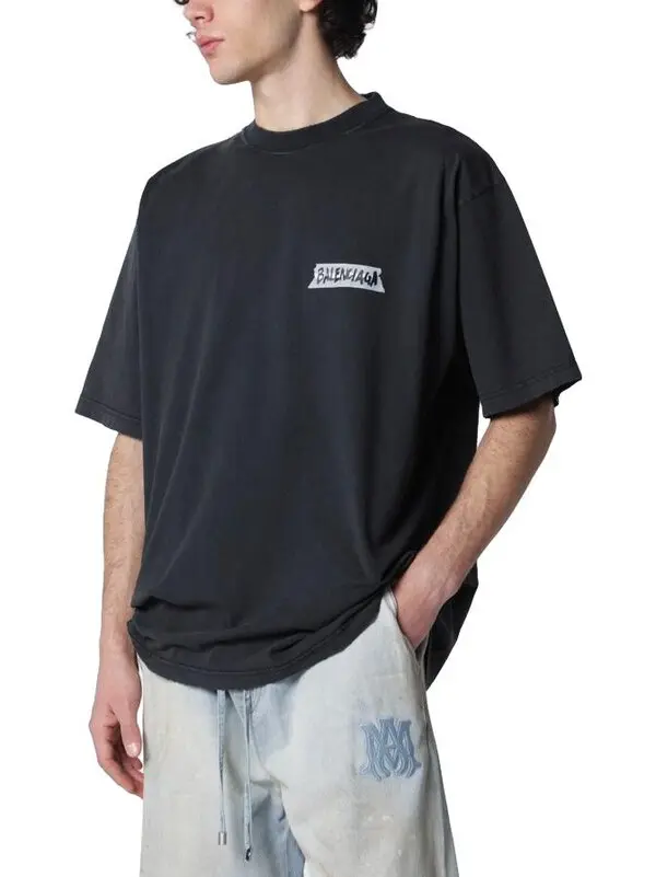 Balenciaga Washed Masking Tape T-shirt With Medium Fit - Black