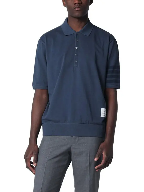 Thom Browne Navy Cotton Polo Shirt - Blue