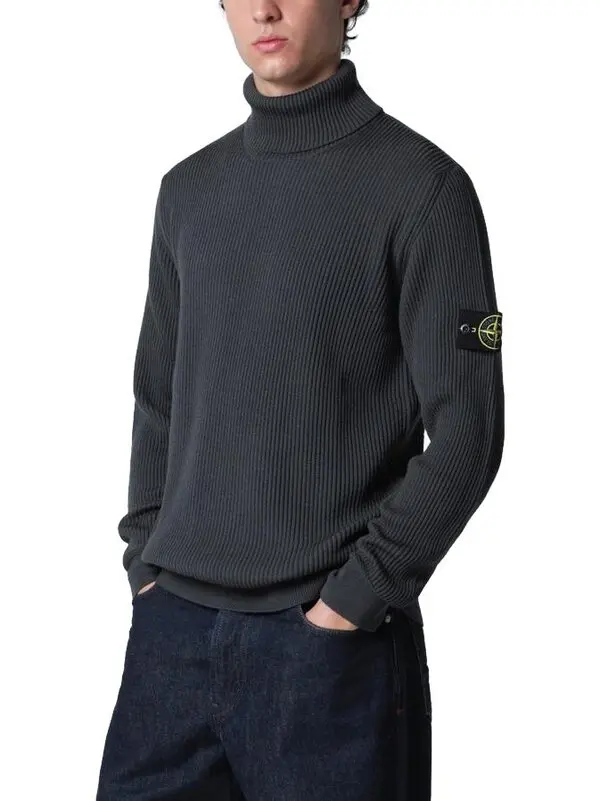 Stone Island Turtleneck Sweater With Compass Logo - Grey