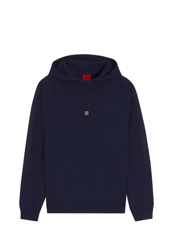 Hugo Cotton-blend Hoodie With Geometric Tape - Dark Blue