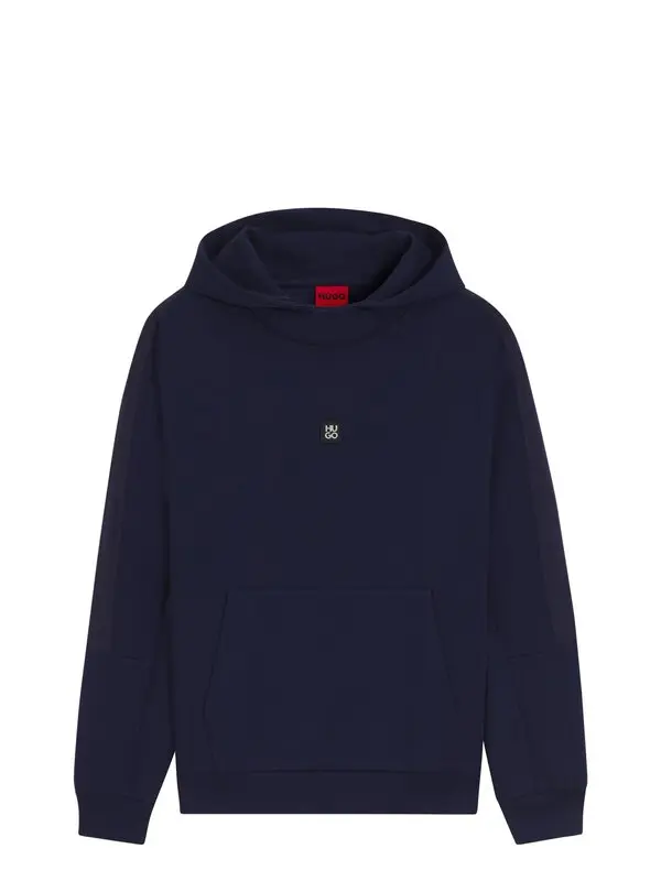 Hugo Cotton-blend Hoodie With Geometric Tape - Dark Blue