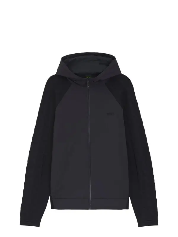 BOSS Zip-up Hoodie With Textured Jacquard Sleeves - Dark Blue